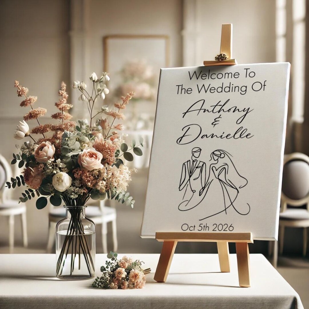 Custom Wedding Welcome Sign: Illustrated Bride and Groom (digital PDF ...