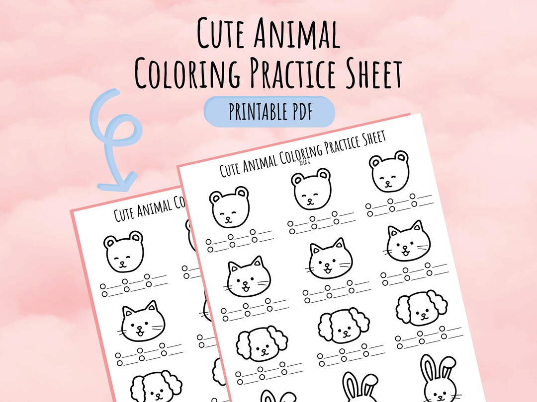 Cute Animal Coloring Practice Sheet – Printable PDF - Etsy
