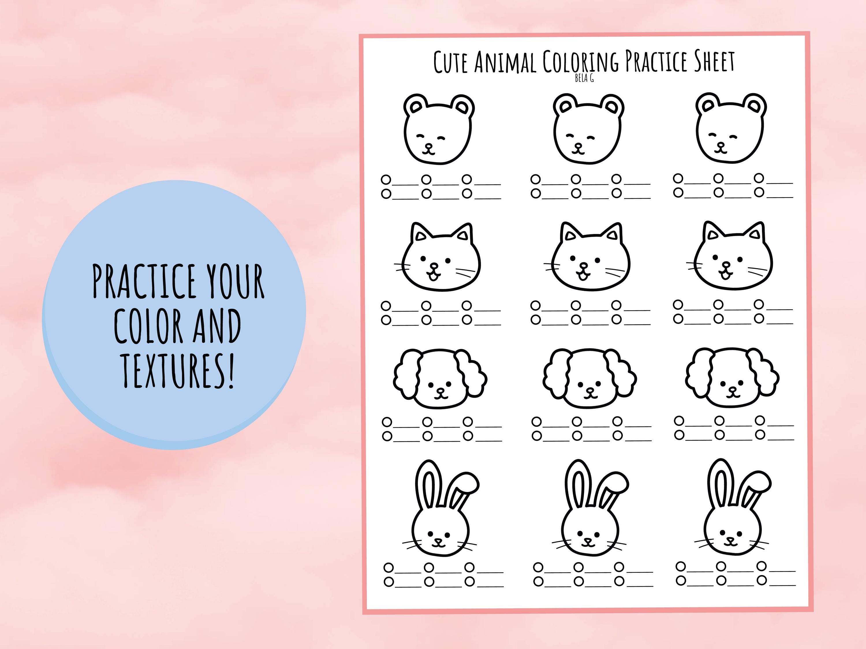 Cute Animal Coloring Practice Sheet – Printable PDF - Etsy