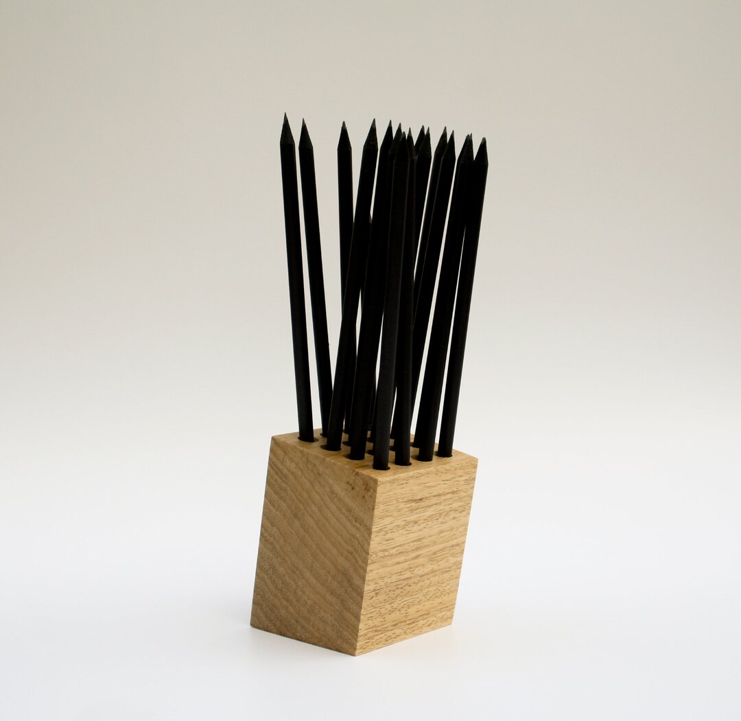 Octagon Pencil Holder Solid Natural Wood 16-hole Wooden Desk Organizer ...