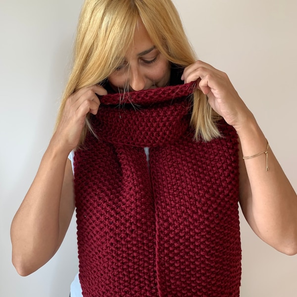 Red Knitted Scarf - Etsy