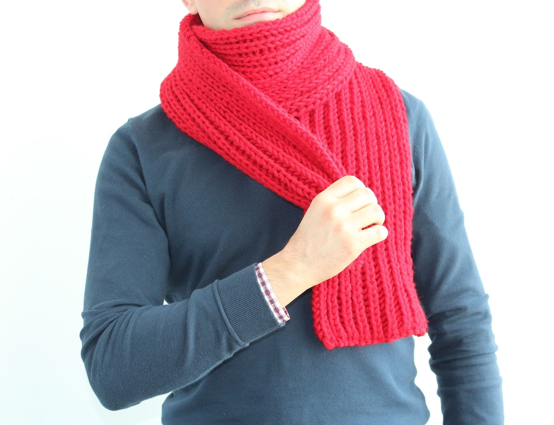 Bufanda roja para hombre, bufanda tejida a mano para hombre, bufanda ...