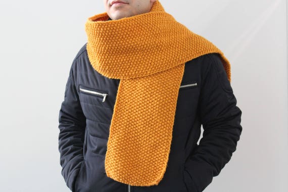 Mustard yellow scarf Mens knit scarf Man scarf knitted | Etsy