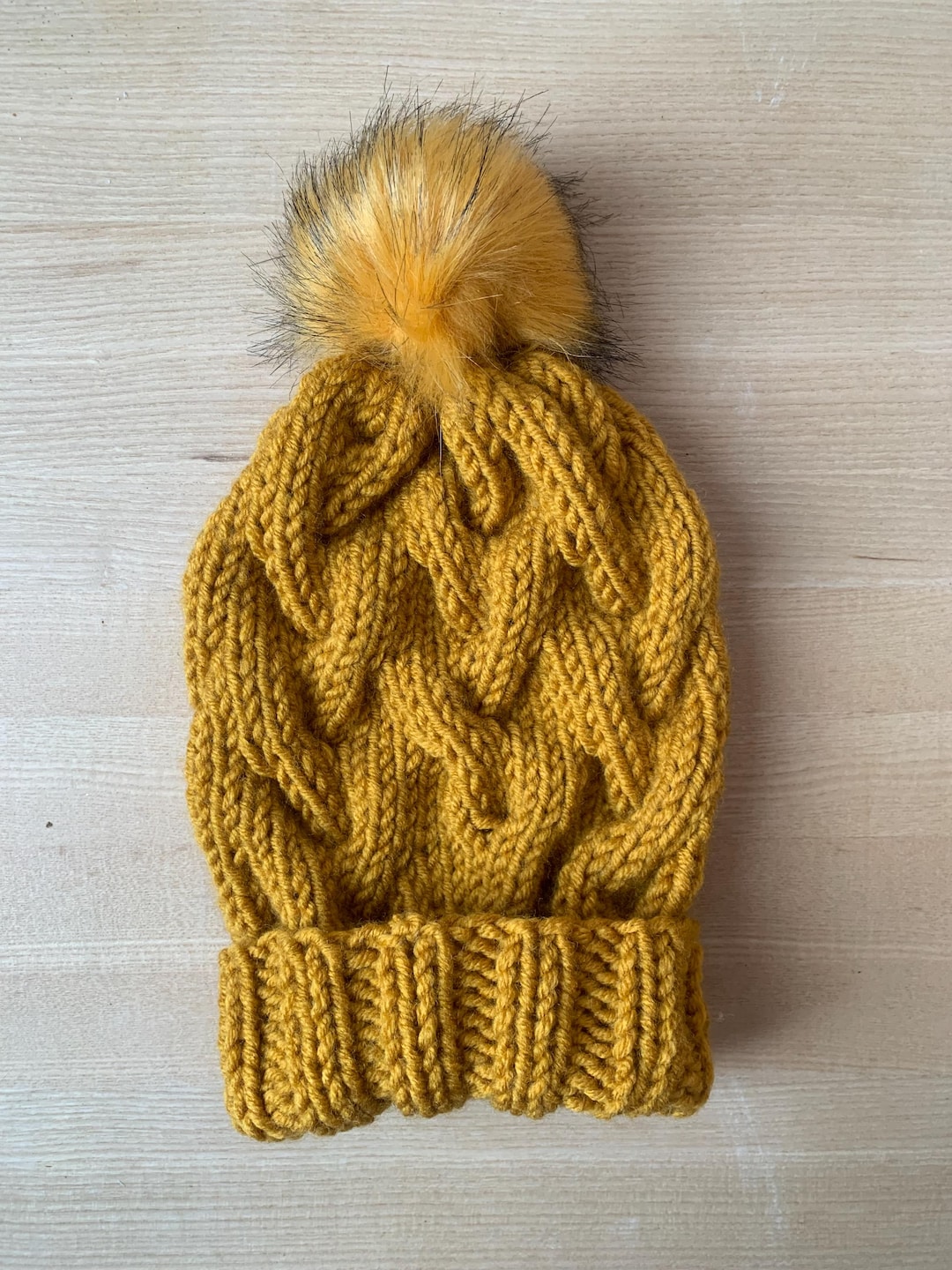 Hand Knitted Mustard Yellow Wool Hat With Pom Pom - Etsy