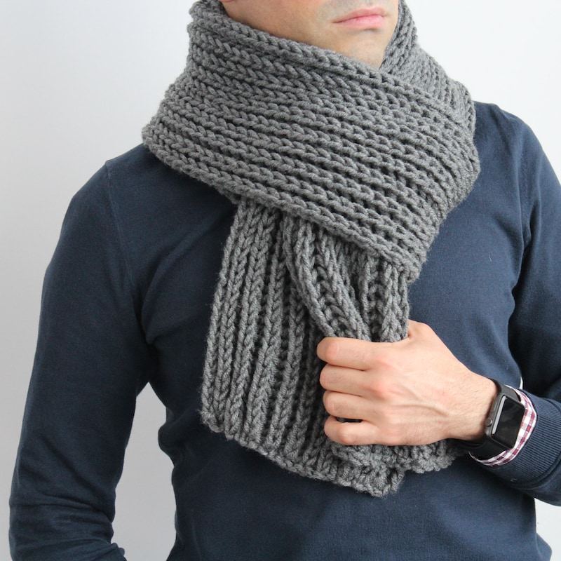 Gray Knitted Scarf - Etsy