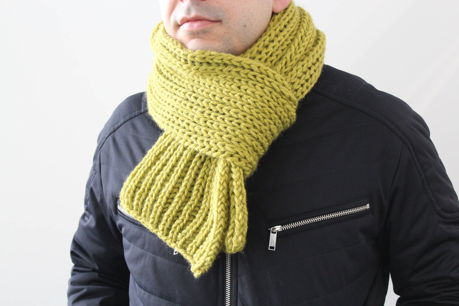 Chartreuse green scarf Mens knit scarf Man scarf Green | Etsy