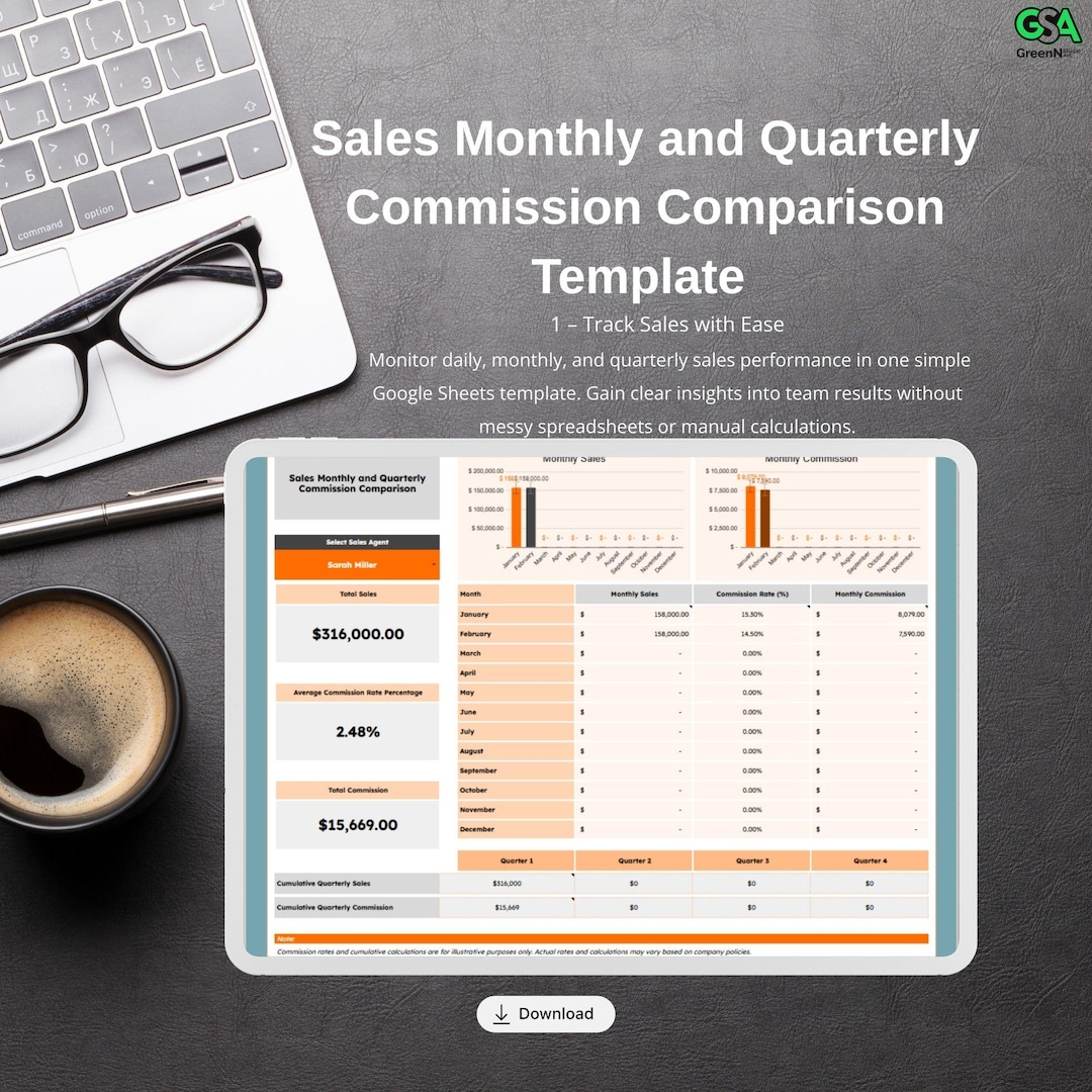 Sales Commission Tracker Template: Google Sheets, Team Performance - Etsy