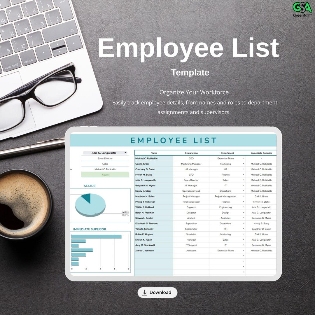 Employee List Template: Google Sheets HR & Team Management Tool - Etsy