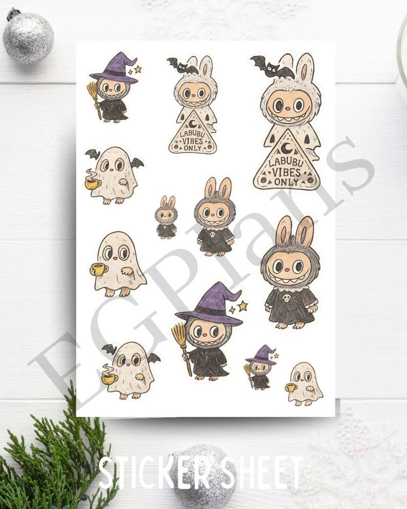 Goth Labubu Sticker Sheet: Labubu Planner Stickers | Fluffy Creature ...
