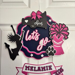 Personalized Cheer Door Sign Cheerleader Door Hanger Custom Team Colors ...