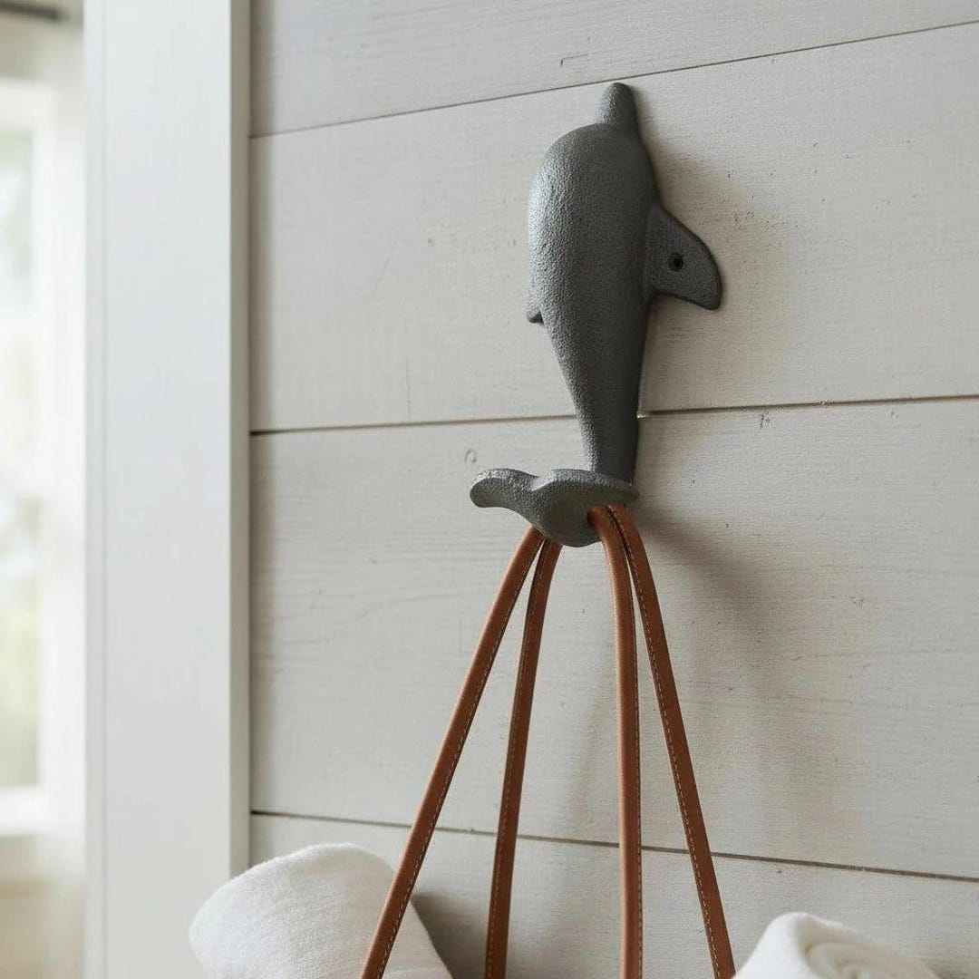 Dolphin Tail Wall Hook Coastal Decor, Natural Iron Finish - Etsy