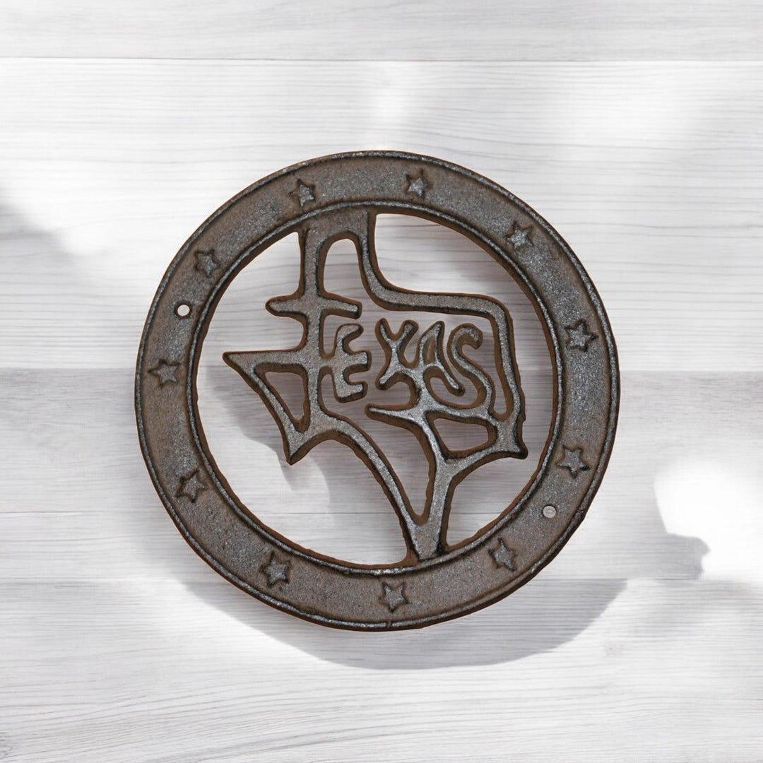 Round Cast Iron Texas Plaque - Lone Star State Wall Decor - Etsy
