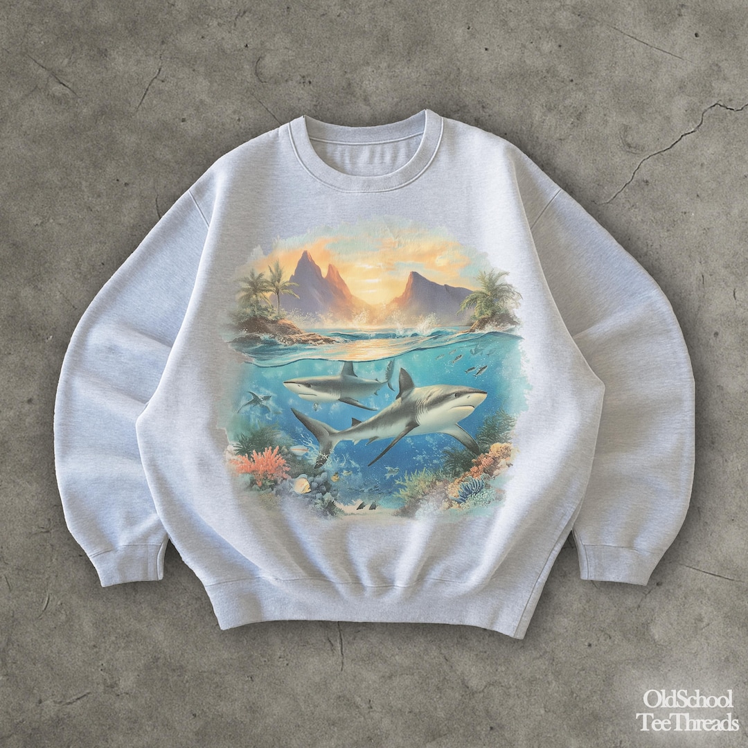 Shark Sunset Ocean Sweater, 90s Style Sea Creature Sweatshirt - Etsy