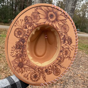 Pslam of David Hat, Hand Burned Flower Brim, Wide Brim Western Hat With ...