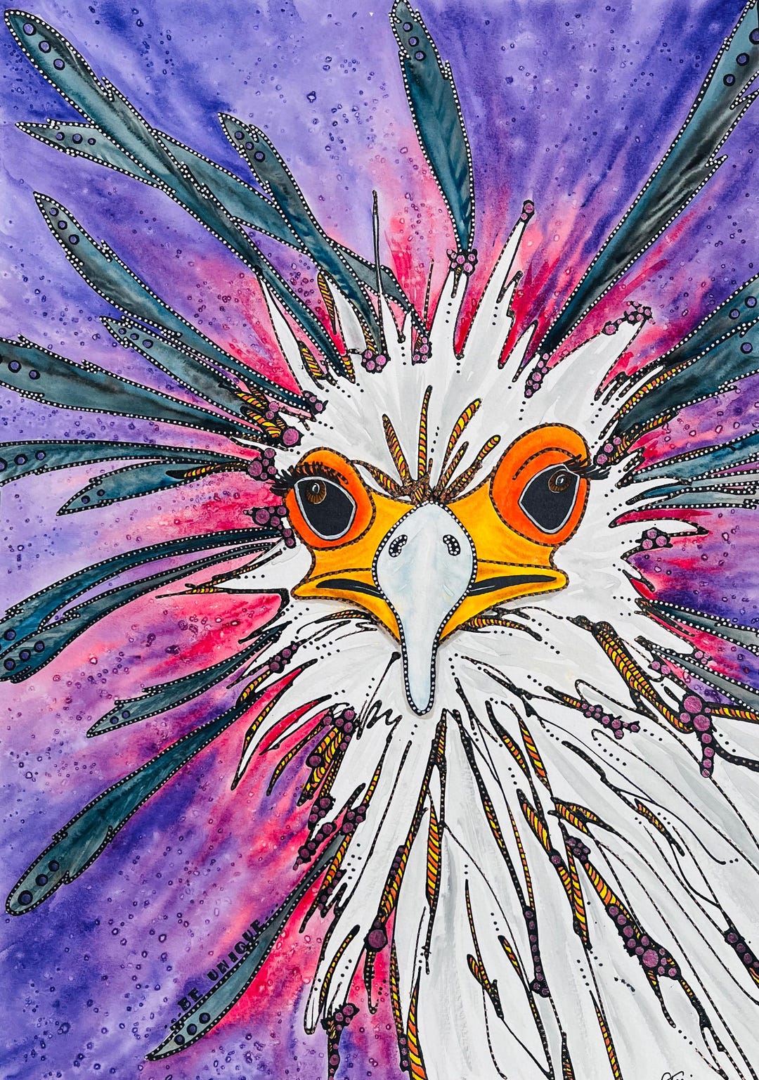Chicken Painting, Bird Print, Secretary Bird Watercolor, Funny Gift ...