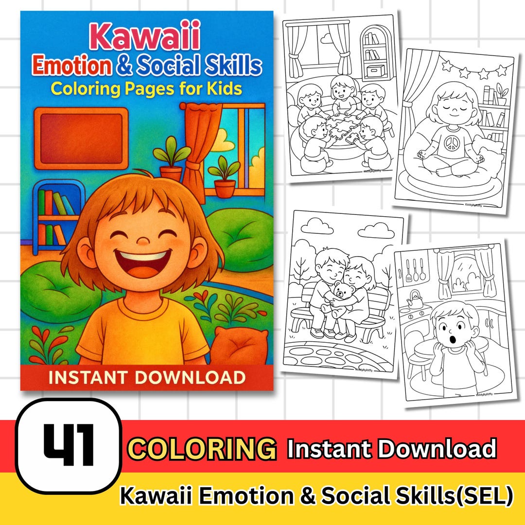 Kawaii Social Skills Coloring Book | Kids SEL Activities (instant ...