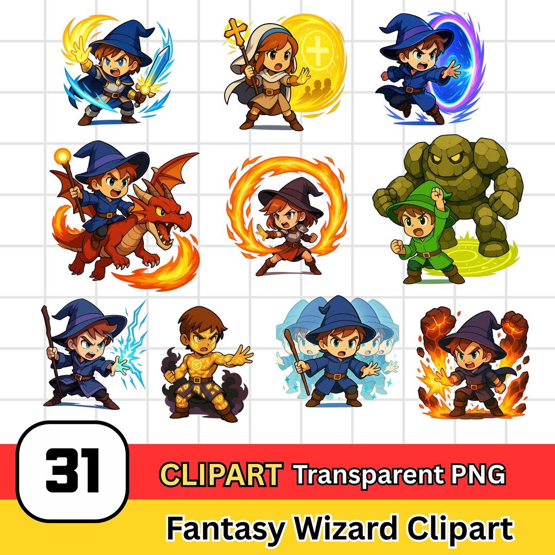 Wizard Clipart PNG Set for RPG Crafts & Stickers – 31 Magical Wizards ...