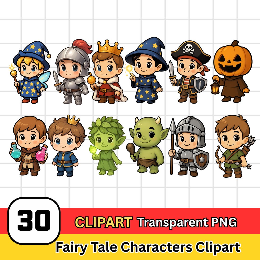 Fairy Tale Chibi Clipart | 30 Pngs, Fantasy Characters | Transparent ...