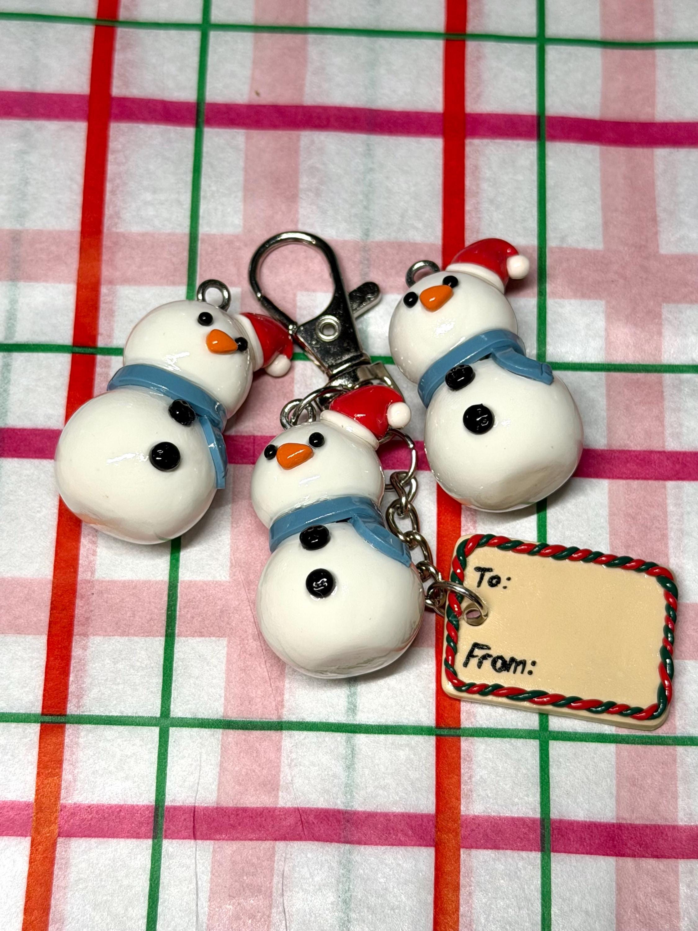 Snowman W/ Gift Tag Keychain Bag Charm / Handmade Polymer Clay Gift ...