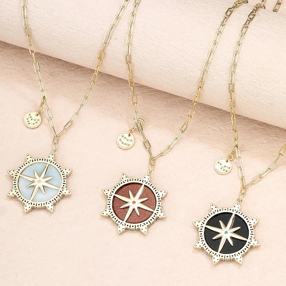 Zodiac Pendant Necklace, Gold Star Coin Necklace, Medallion Necklace ...