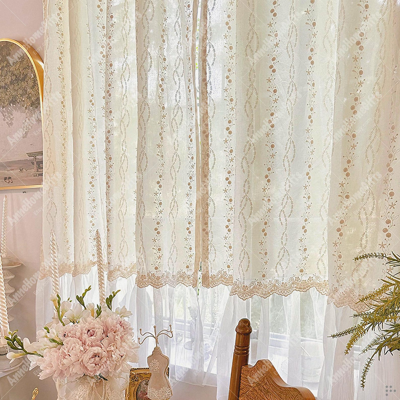 Farmhouse Floral Sheer Curtains: Cottagecore Embroidered Drapes With ...