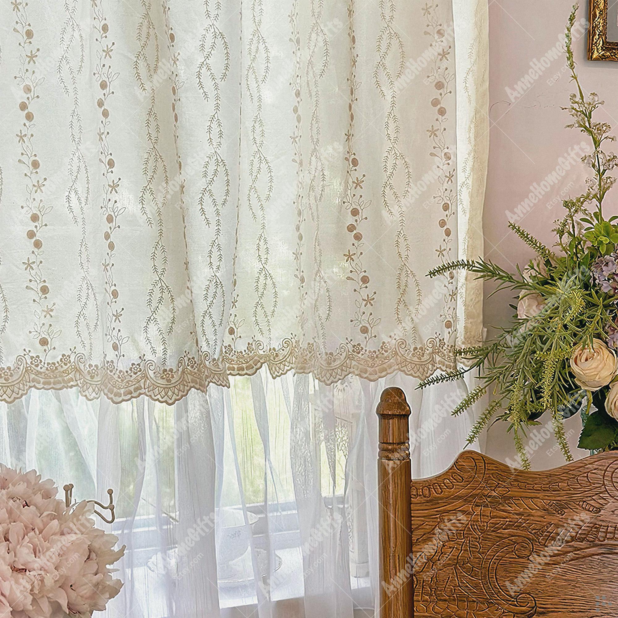 Farmhouse Floral Sheer Curtains: Cottagecore Embroidered Drapes With ...