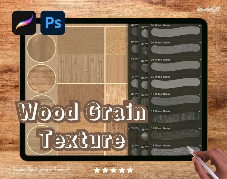 Wood Grain & Tree Ring Texture Brush Set for Procreate and PS | Natural ...