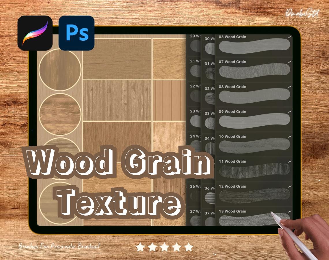 Wood Grain & Tree Ring Texture Brush Set for Procreate and PS | Natural ...