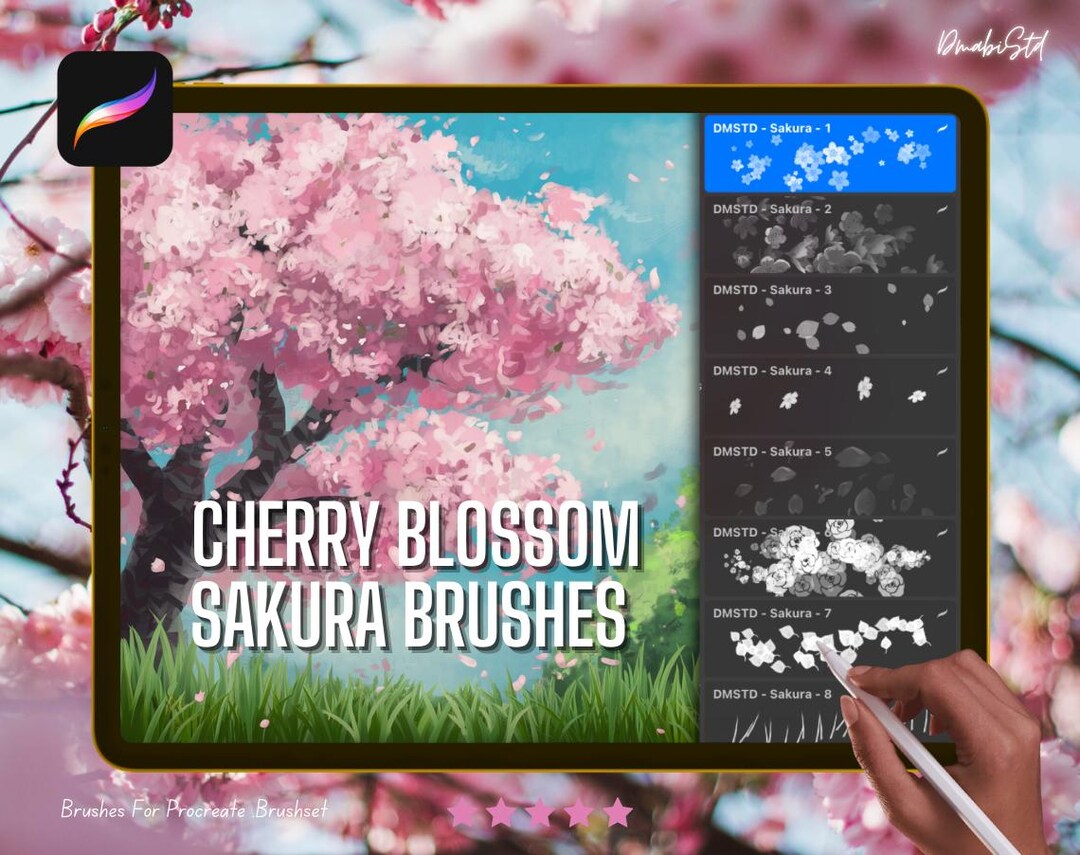 Sakura Rose Cherry Blossom Brushes for Procreate – Botanical Pattern Brushes, Print Brushes for ...