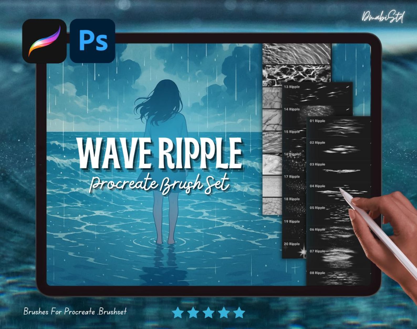 Procreate & Photoshop Wave Brushes: Ocean Ripple, Starlight Effects - Etsy