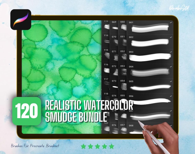 120 Realistic Watercolor Smudge Brushes & Stamps for Procreate ...