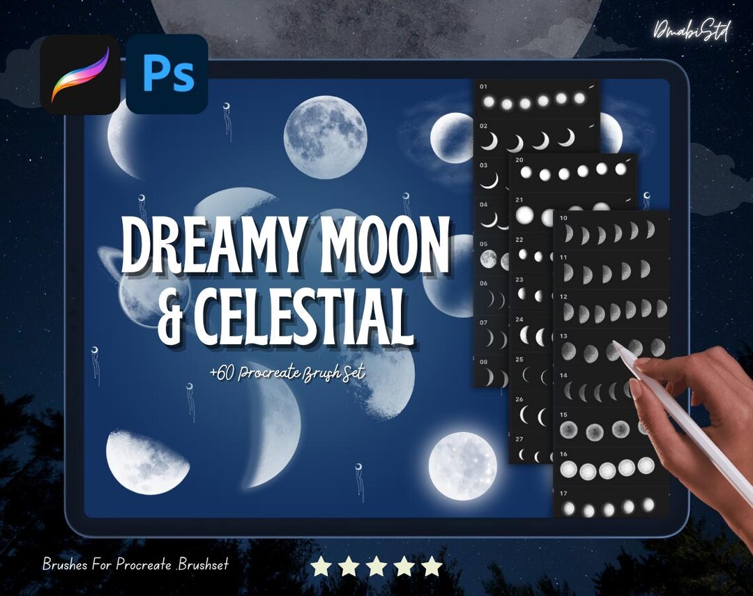 Celestial Brushes for Procreate & Photoshop: Moon, Stars, Planets - Etsy