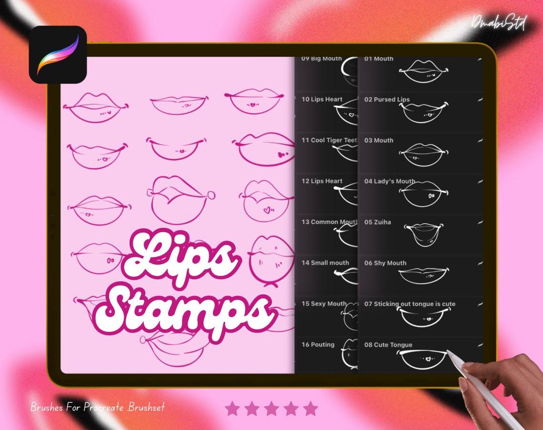 Lips Style Stamps Procreate Bundle | Lip Shape Brushset | Kiss Mark ...