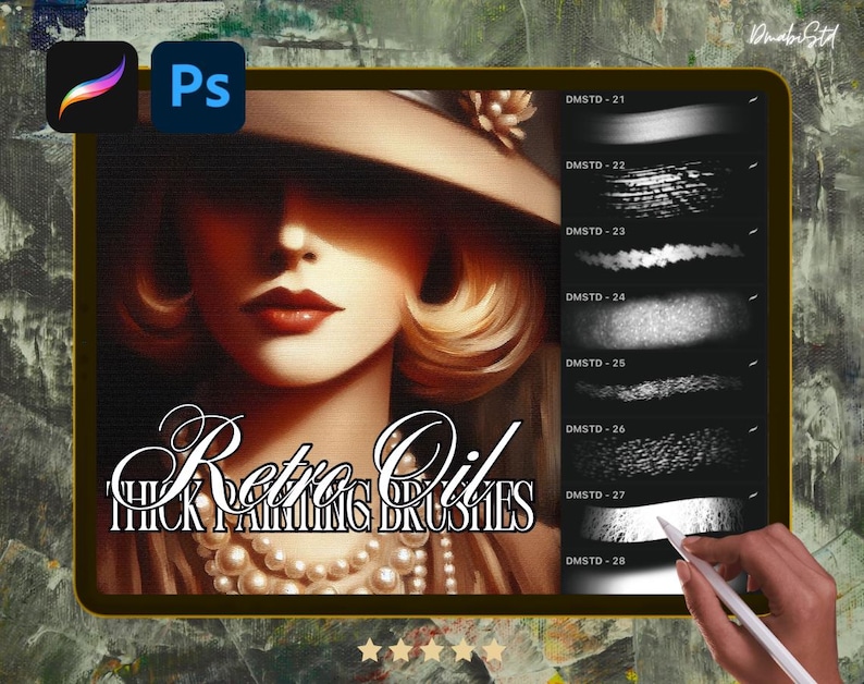 Retro Oil Paint Brushes: Thick Texture for Procreate & Photoshop ...