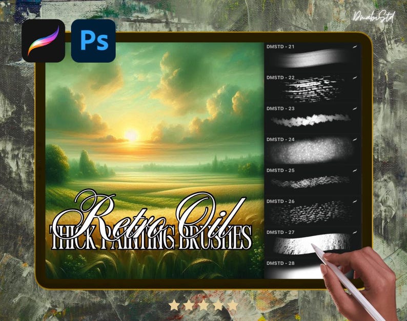 Retro Oil Paint Brushes: Thick Texture for Procreate & Photoshop ...