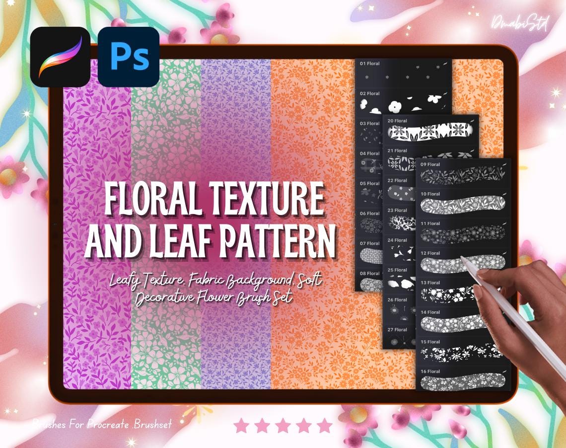 70 Floral Pattern Brushes for Procreate and Photoshop – Leafy Texture ...
