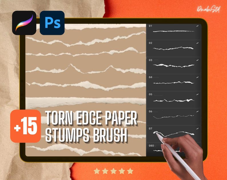 Torn Edge Paper Texture Stamps Set for Procreate & Photoshop (digital ...