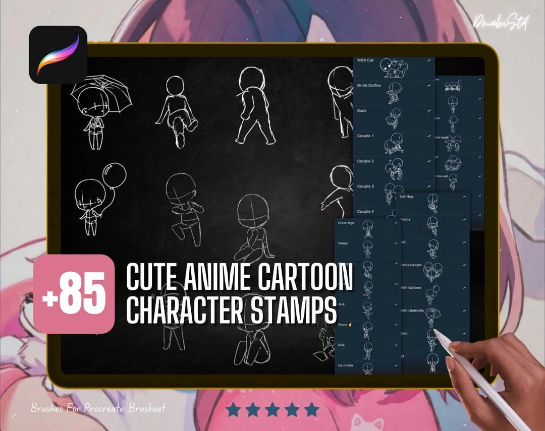 Anime Character Poses Procreate Stamps: Figure Drawing Bundle (digital ...