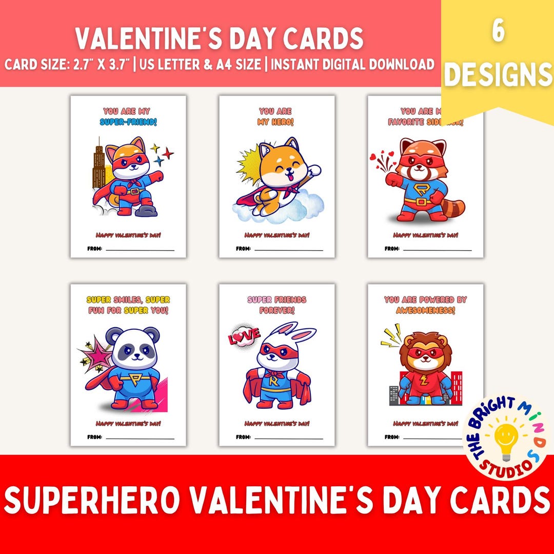 Printable Superhero Valentine's Day Cards, Classroom Valentine's Day ...