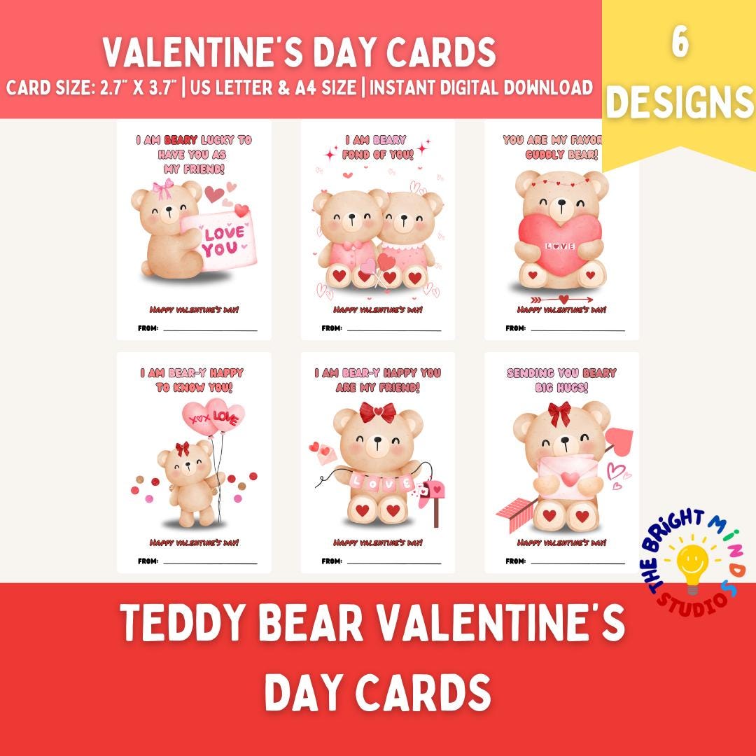 Printable Valentine's Day Cards Teddy Bear Classroom Valentine's Day ...