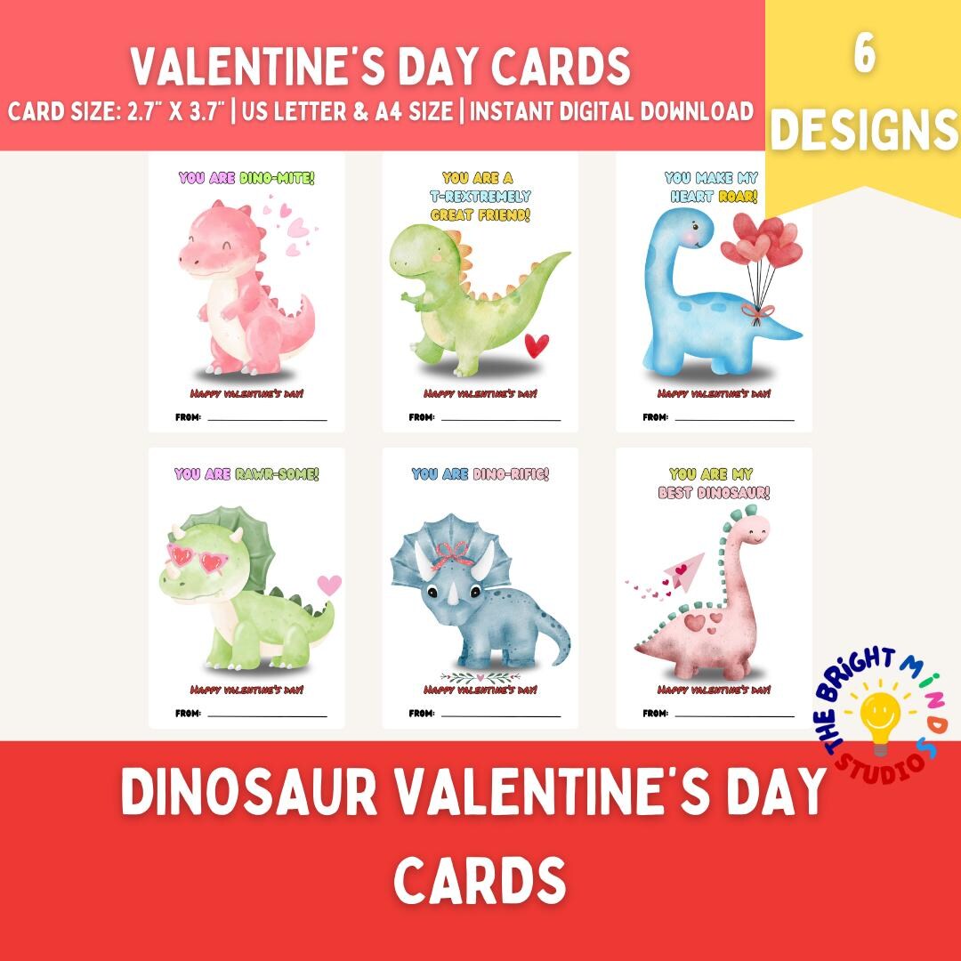Printable Valentine's Day Cards Dinosaur Classroom Valentine's Day ...