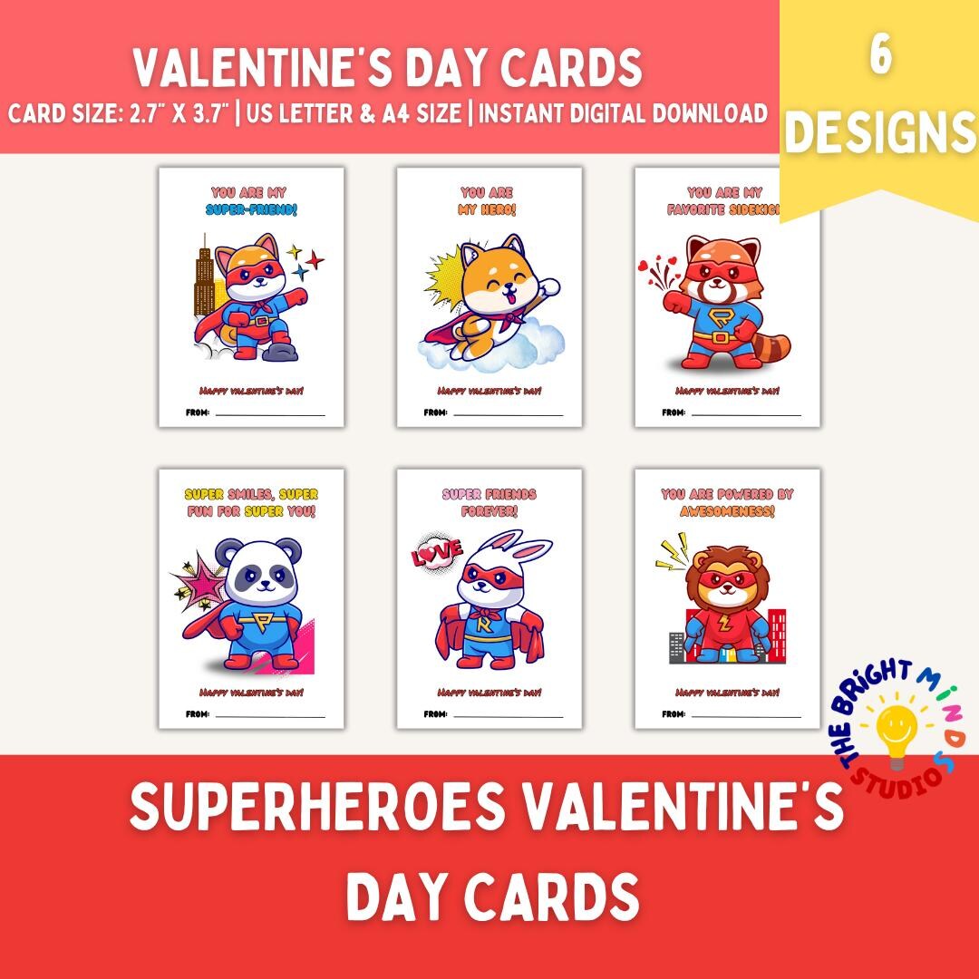 Printable Valentine's Day Cards Super Hero Classroom Valentine's Day ...