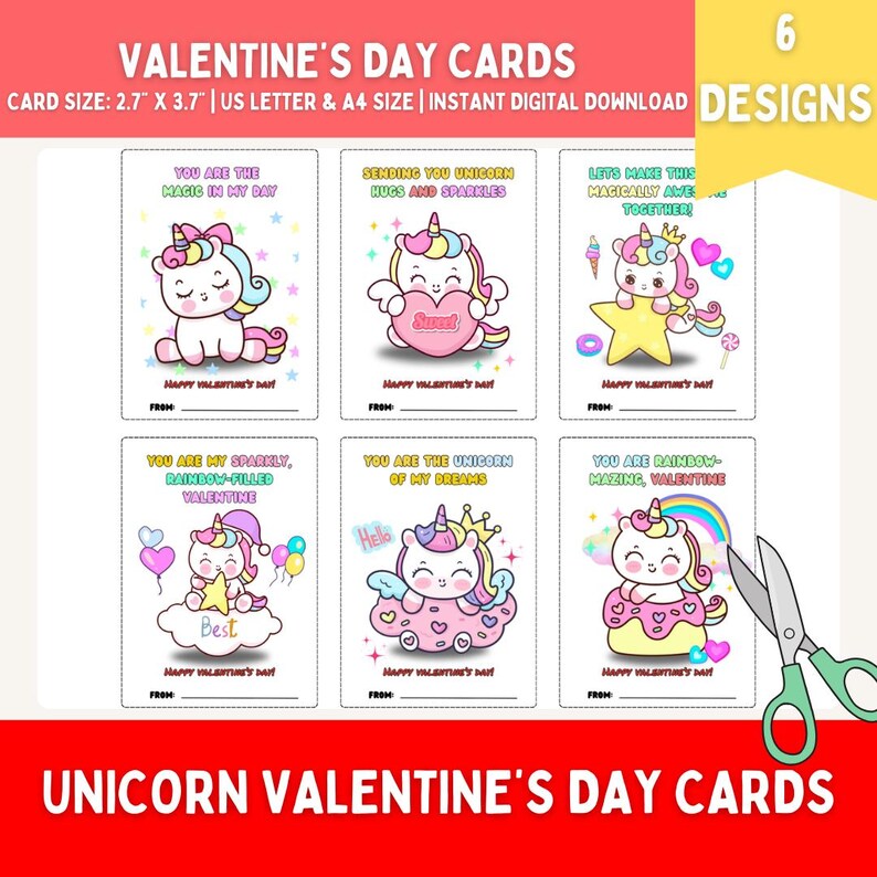 Printable Valentine's Day Cards Unicorn Classroom Valentine's Day Cards ...