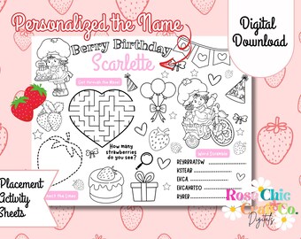 Happy Birthday Coloring Activity Placemat| Strawberry Girl| Shortcake ...