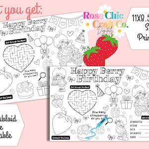Happy Birthday Coloring Activity Placemat| Strawberry Girl| Shortcake ...