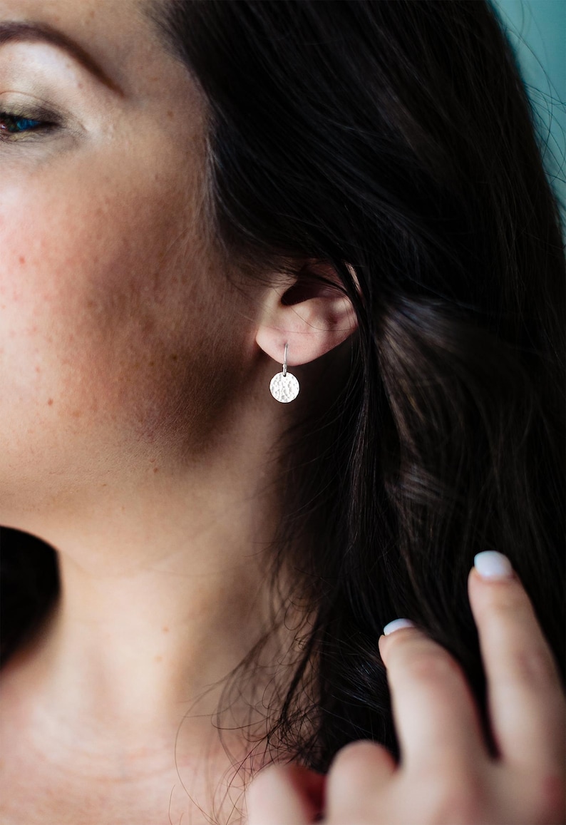 Hammered Disc Earrings Tiny, Mini Sterling Silver Earrings, Small Disc ...