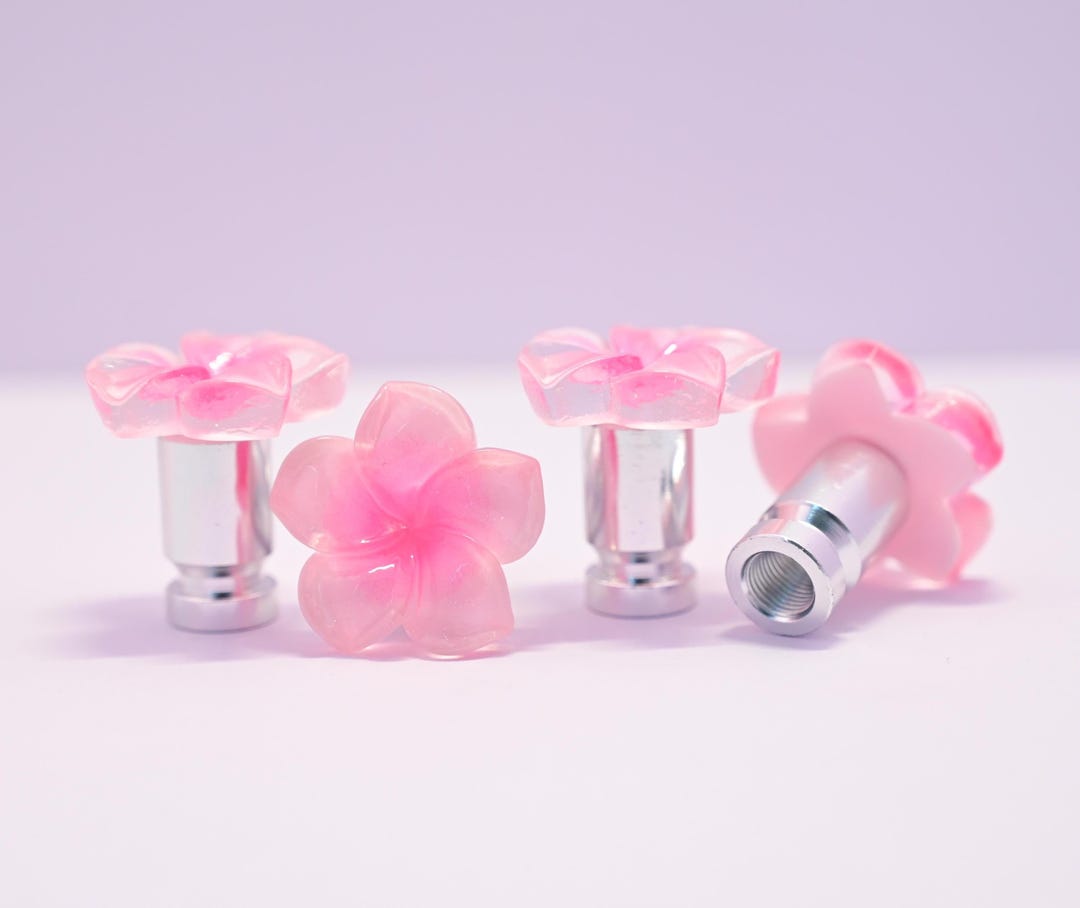4-pack Pink Handmade Frangipani Valve Stem Caps- for Car & Bike Tire ...