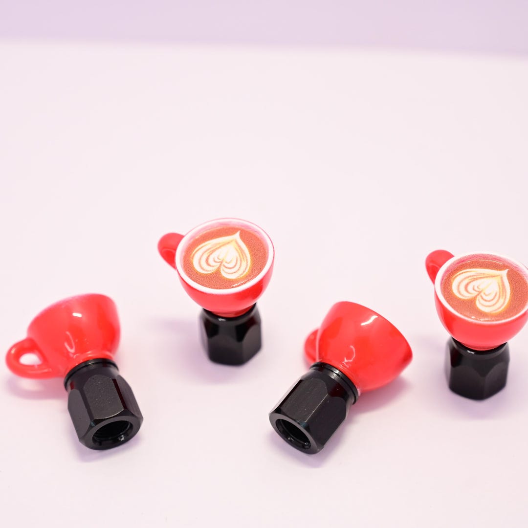 Handmade Red Coffee Cup Valve Stem Caps, Set of 4, Unique Tire ...