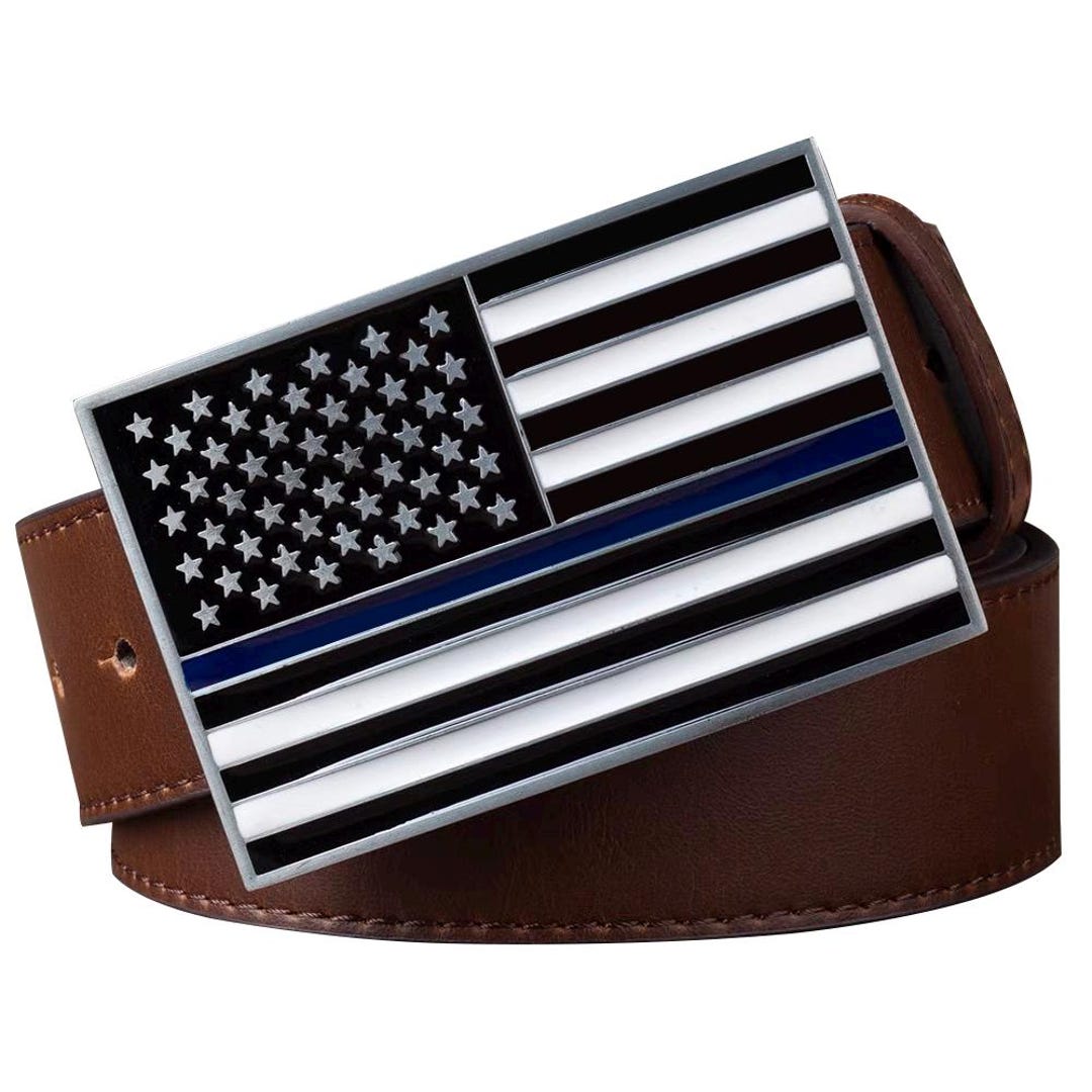 American Police Thin Blue Line Belt Buckle, 3.54 X 2.36 Inches, Support ...