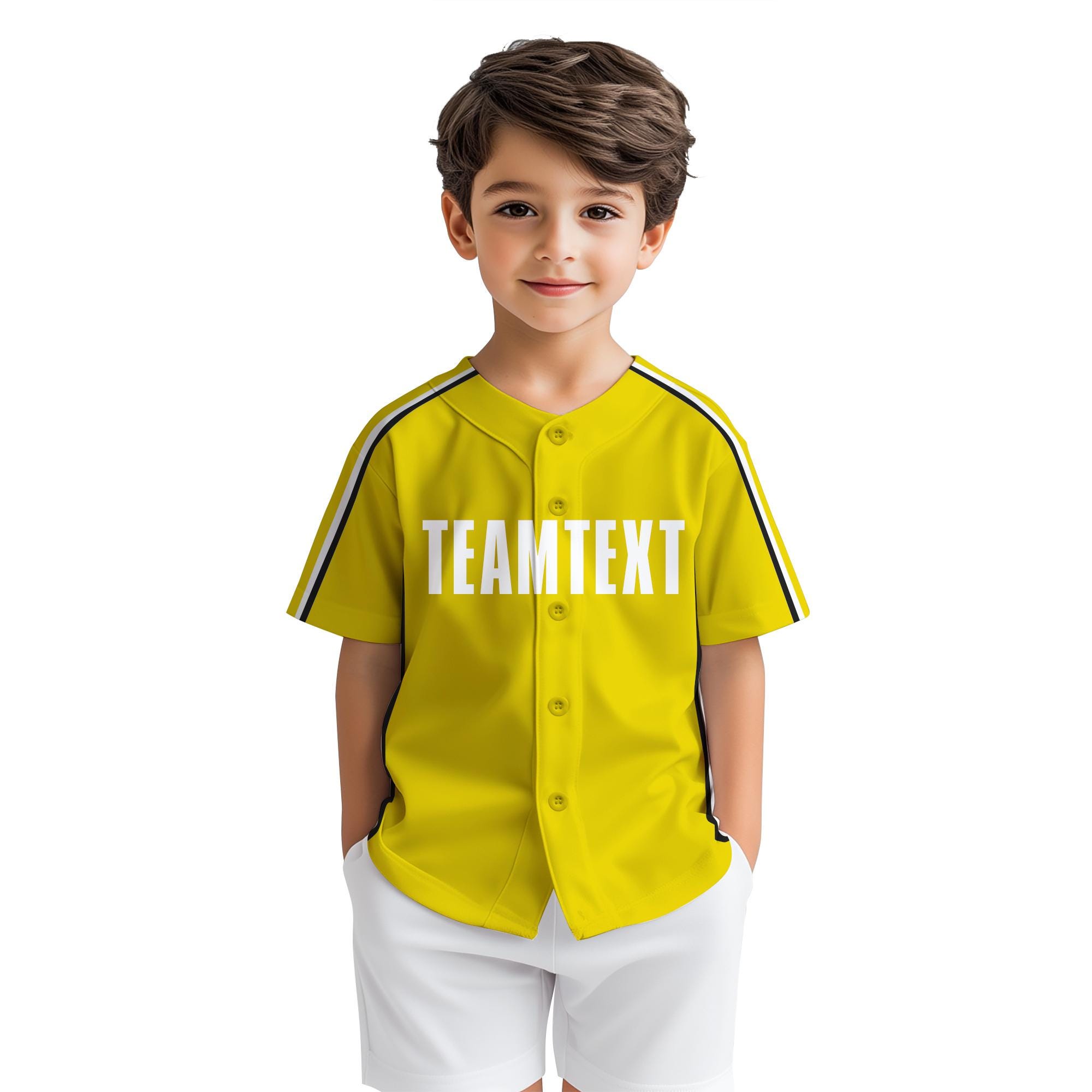 Custom Yellow Baseball Jersey – Shoulder Stripe Embroidery or Heat ...